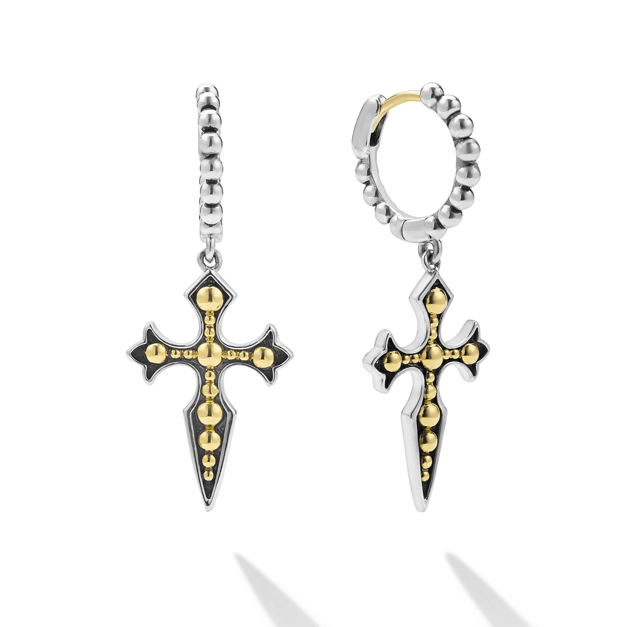 Anthem Two-Tone Medieval Drop Cross Earrings - LAGOS