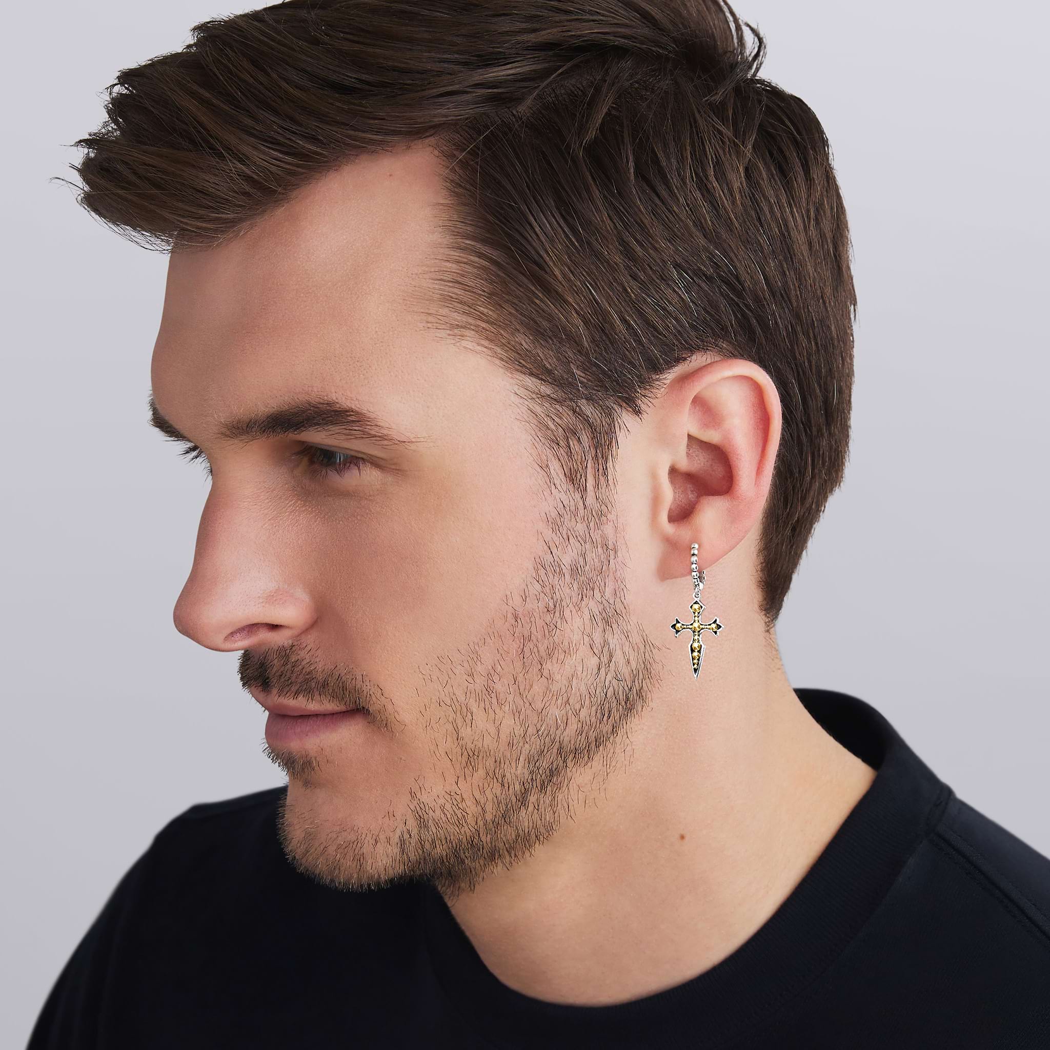 Anthem Two-Tone Medieval Drop Cross Earrings - LAGOS